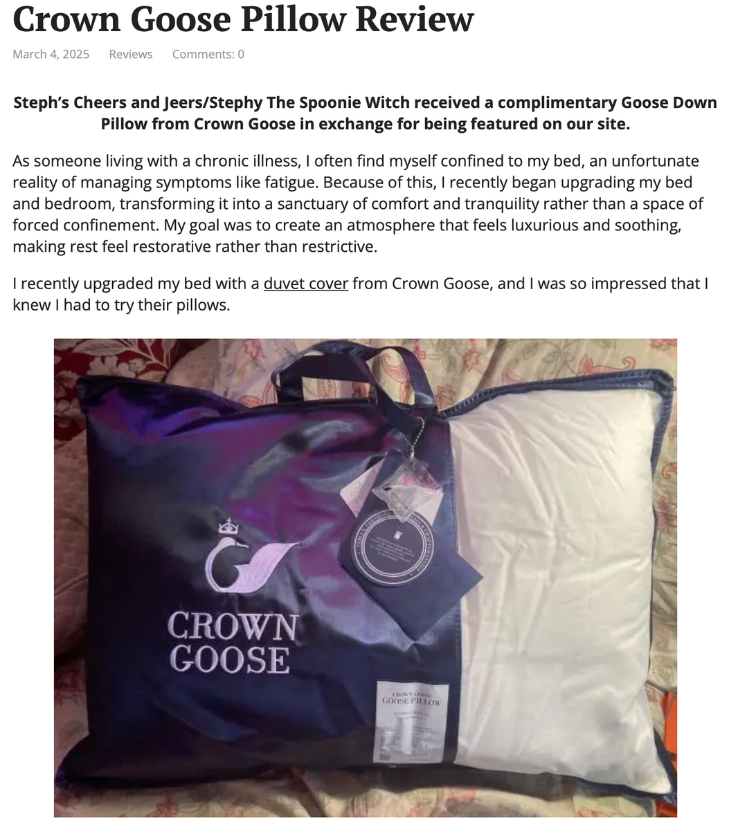 Crown Goose Pillow Review – CROWN GOOSE USA